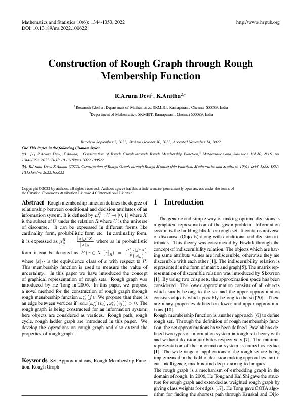 Pdf Construction Of Rough Graph Through Rough Membership Function 