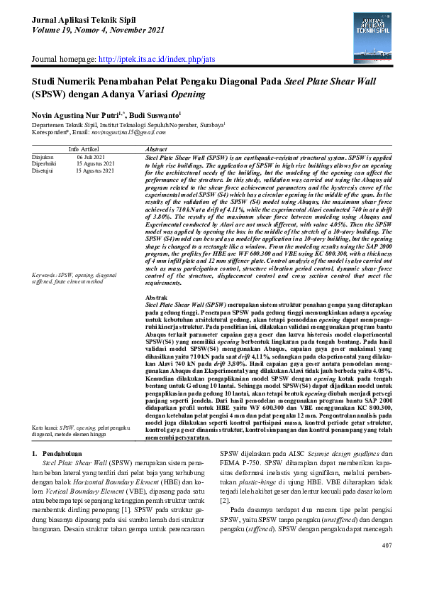 (PDF) Studi Numerik Penambahan Pelat Pengaku Diagonal Pada Steel Plate ...