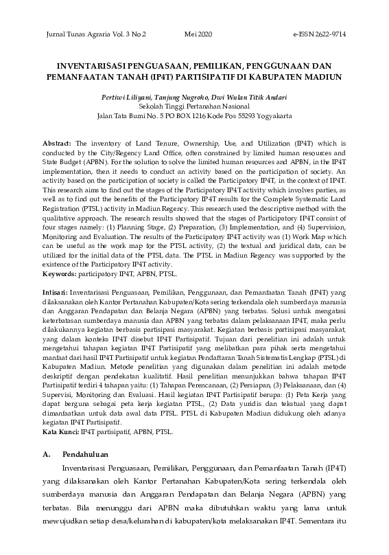 (PDF) Inventarisasi Penguasaan, Pemilikan, Penggunaan dan Pemanfaatan Tanah (IP4T) Partisipatif ...