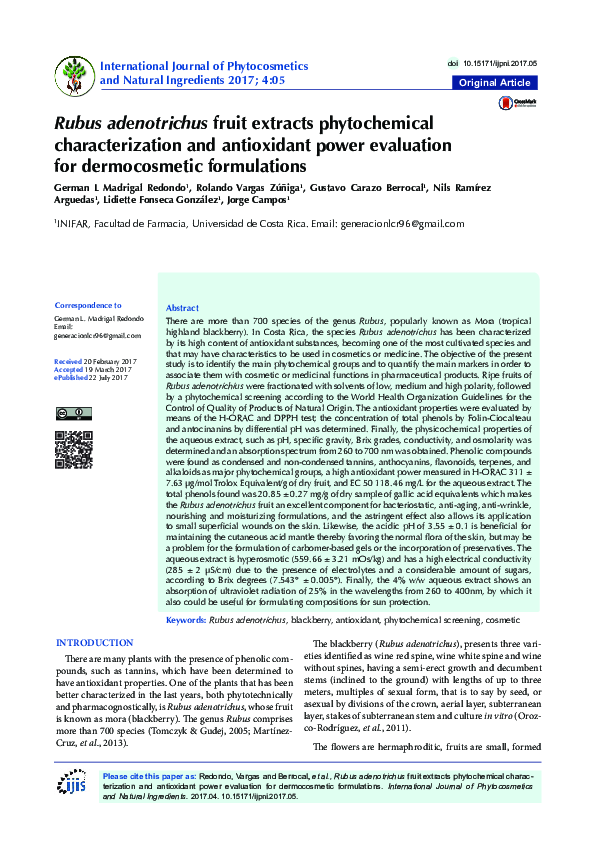 (PDF) Phytochemical characterization of fruit extracts of Rubus adenotrichus and evaluation of ...