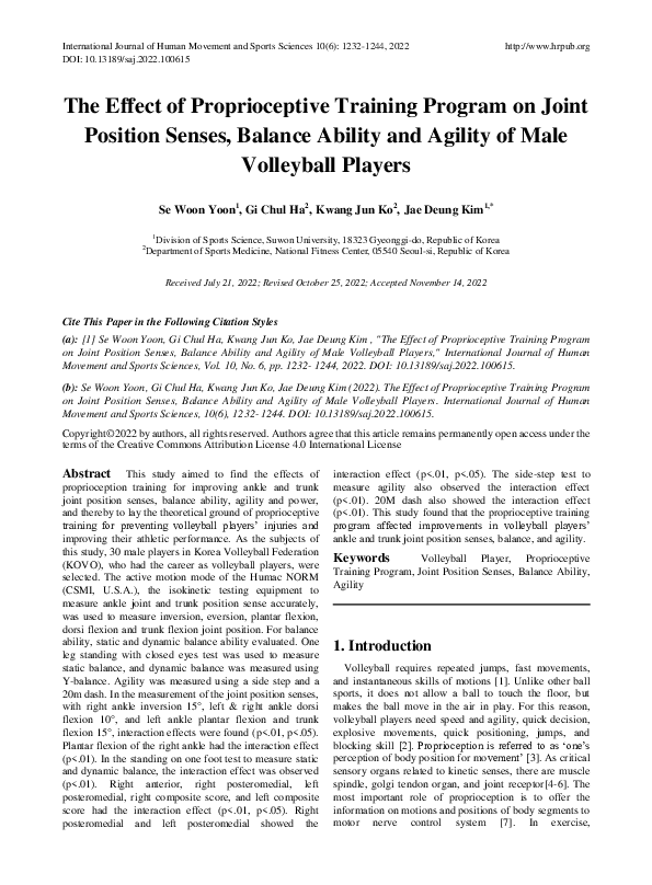 (PDF) The Effect of Proprioceptive Training Program on Joint Position ...
