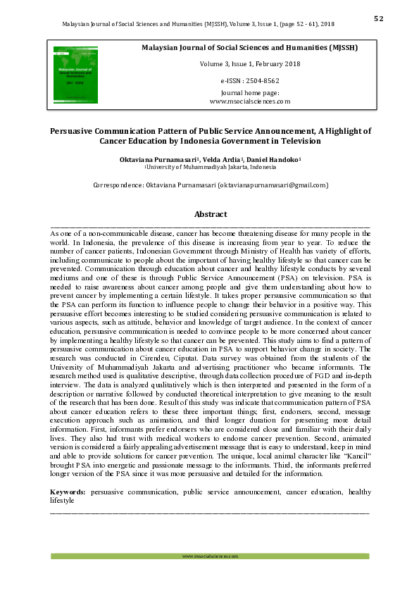 (PDF) Persuasive Communication Pattern of Public Service Announcement ...
