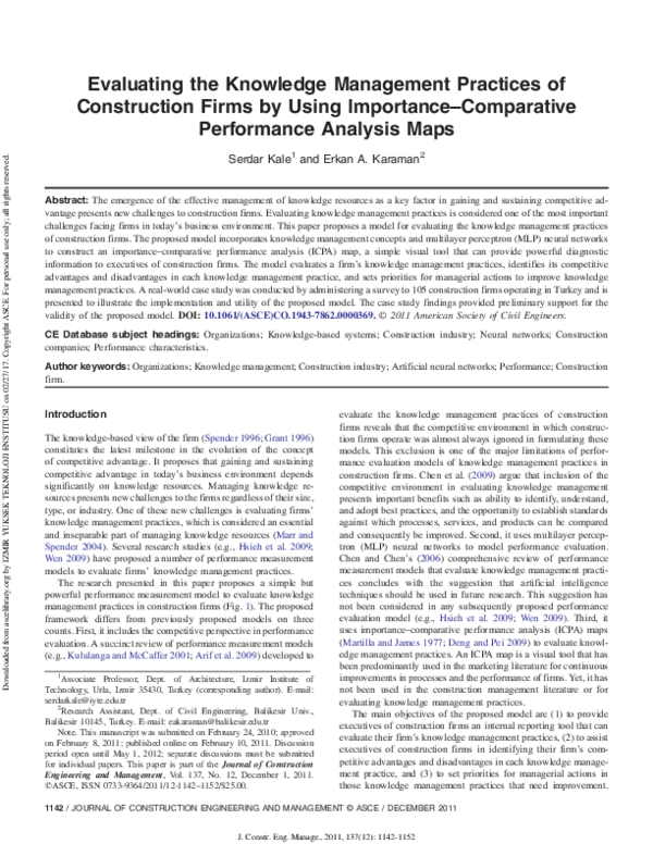 (PDF) Evaluating the Knowledge Management Practices of Construction Firms by Using Importance ...