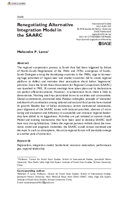 (PDF) Renegotiating Alternative Integration Model in the SAARC