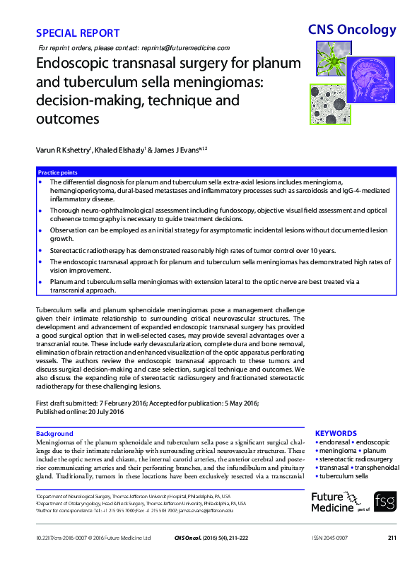 (PDF) Endoscopic transnasal surgery for planum and tuberculum sella ...
