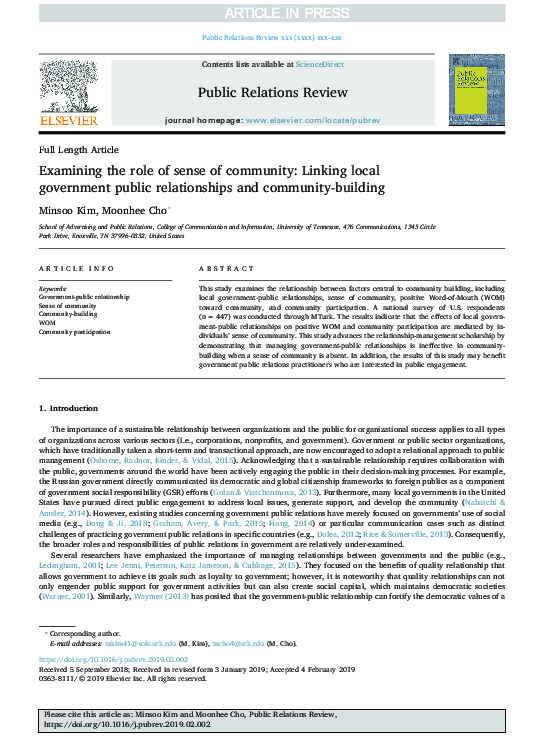 (PDF) Examining the role of sense of community: Linking local ...