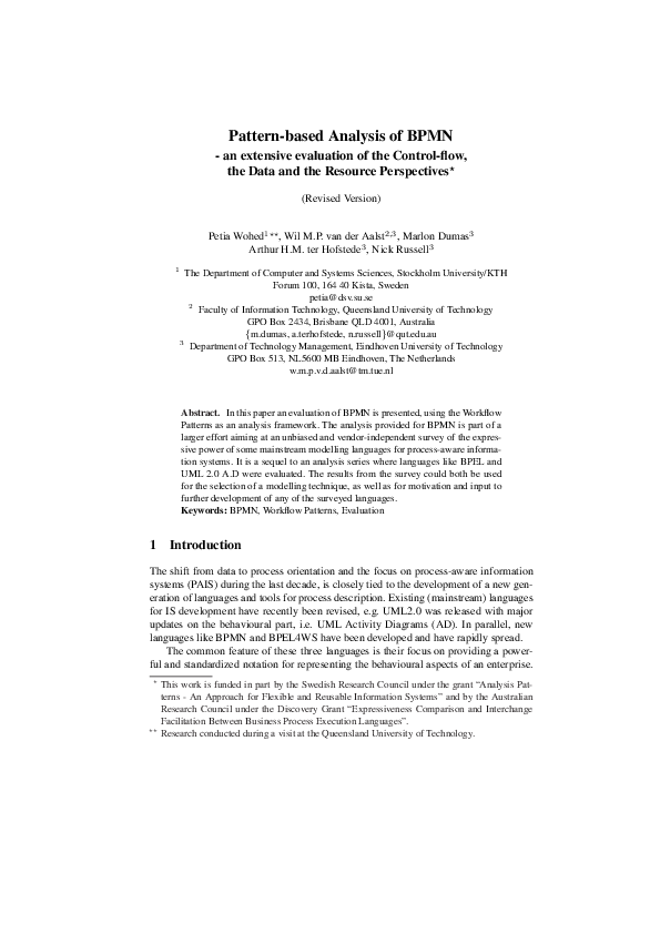(PDF) Pattern-based Analysis of BPMN - An extensive evaluation of the Control-flow, the Data and ...