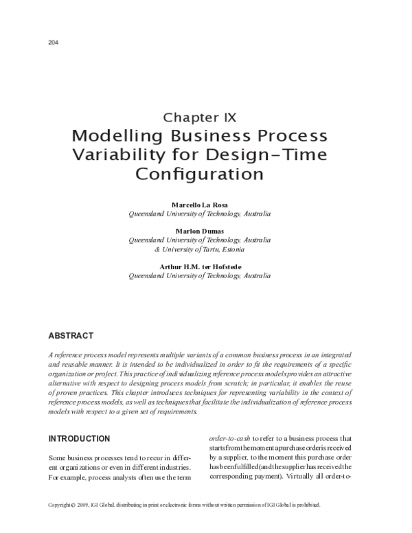 (PDF) Modeling Business Process Variability for Design-Time ...