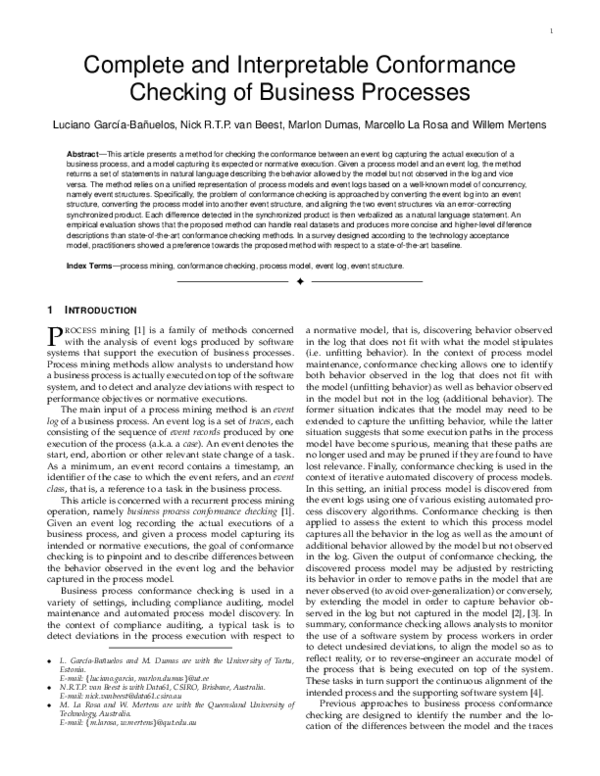 (PDF) Complete and Interpretable Conformance Checking of Business Processes
