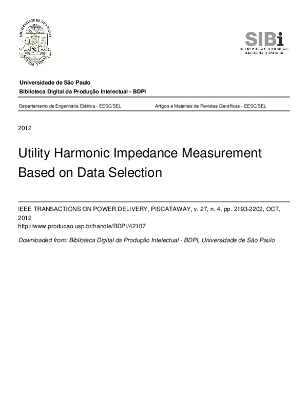(PDF) Utility Harmonic Impedance Measurement Based on Data Selection