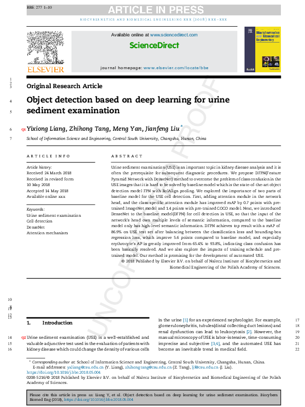 (PDF) Object detection based on deep learning for urine sediment examination | Yixiong Liang ...