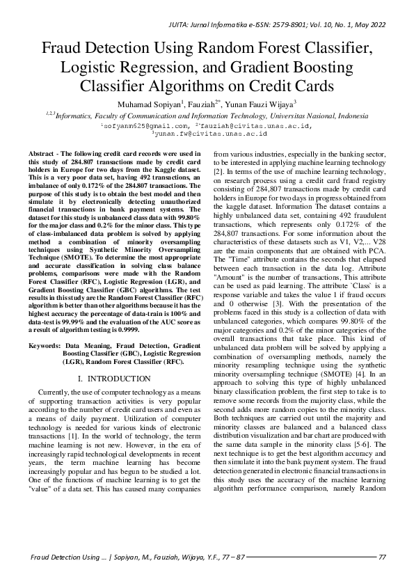 Pdf Fraud Detection Using Random Forest Classifier Logistic Regression And Gradient Boosting 5705