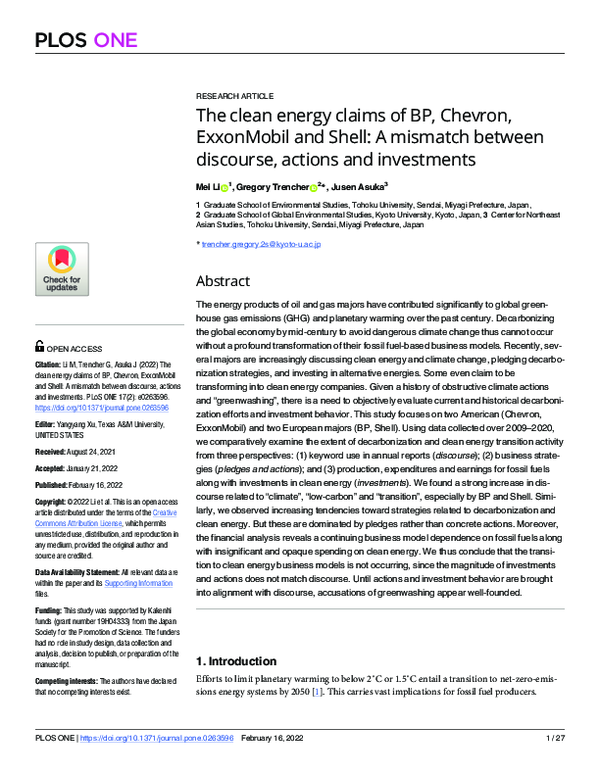 (PDF) The clean energy claims of BP, Chevron, ExxonMobil and Shell: A ...