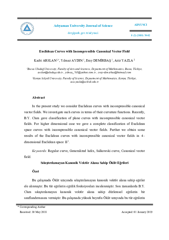 (PDF) Euclidean Curves with Incompressible Canonical Vector Field
