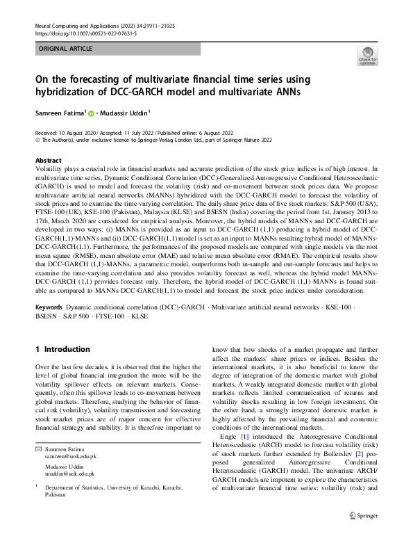 (PDF) On the forecasting of multivariate financial time series using hybridization of DCC-GARCH ...
