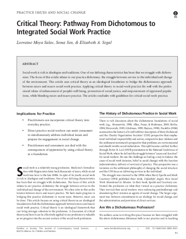 (PDF) Critical Theory: Pathway from Dichotomous to Integrated Social ...