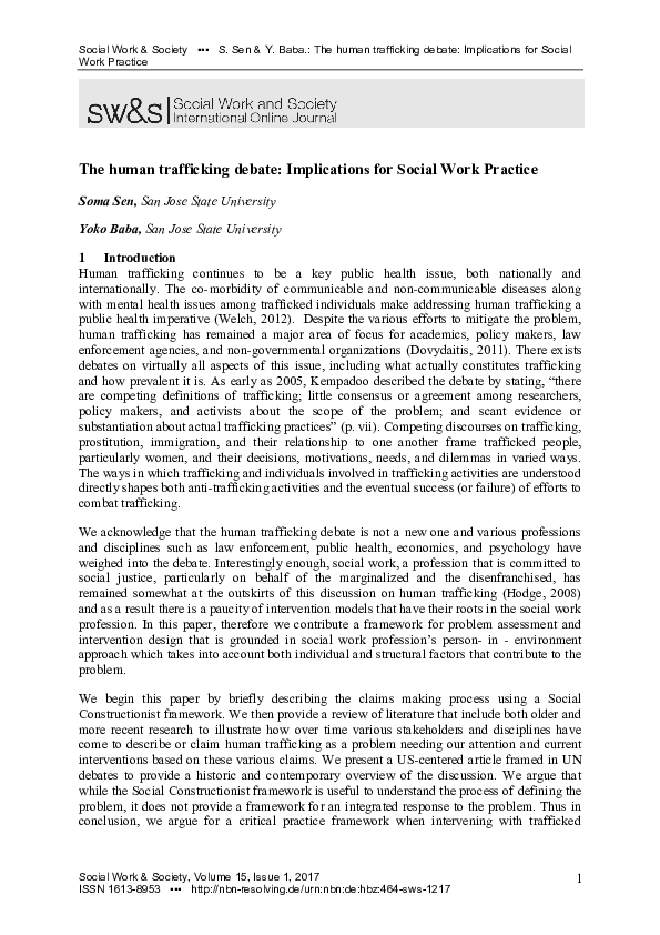 (PDF) The human trafficking debate: Implications for Social Work Practice