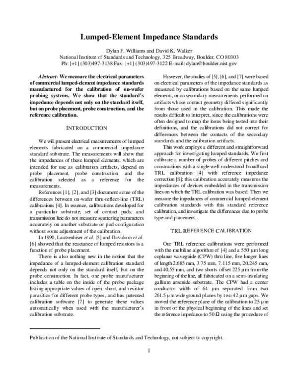 (PDF) Lumped-Element Impedance Standards