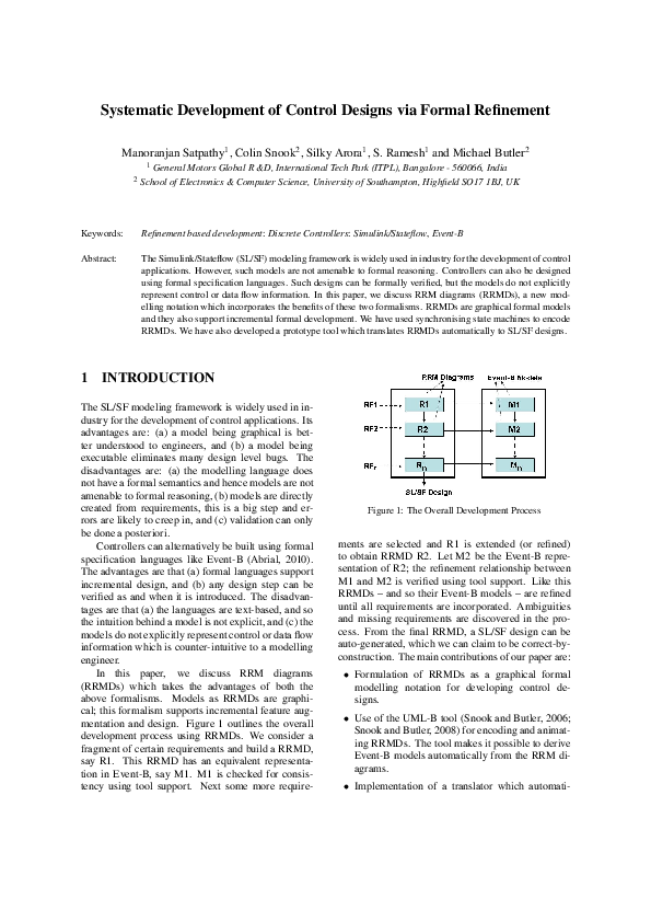 (PDF) Systematic Development of Control Designs via Formal Refinement