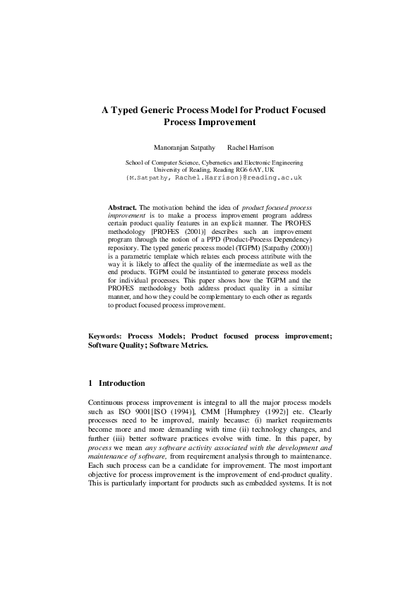 (PDF) A typed generic process model for product focused process improvement