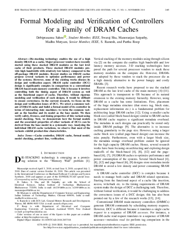 (PDF) Formal Modeling and Verification of Controllers for a Family of DRAM Caches | Manoranjan ...