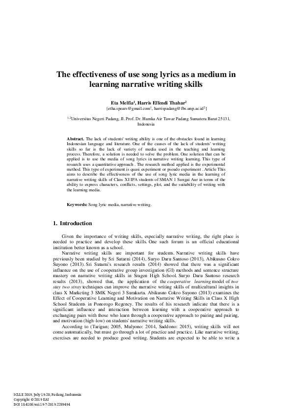(PDF) The Effectiveness of Use Song Lyrics as A Medium in Learning ...