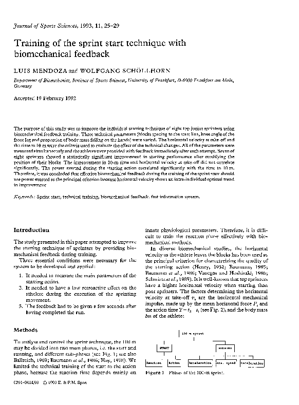 (PDF) Training of the sprint start technique with biomechanical feedback