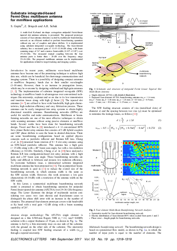 (PDF) Substrate integrated‐based Fermi‐Dirac multibeam antenna for mmWave applications