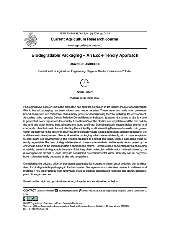 (PDF) Biodegradable Packaging – An Eco-Friendly Approach