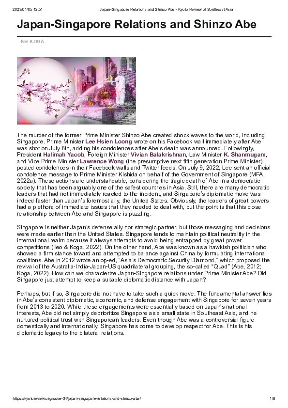 (PDF) Japan-Singapore Relations and Shinzo Abe