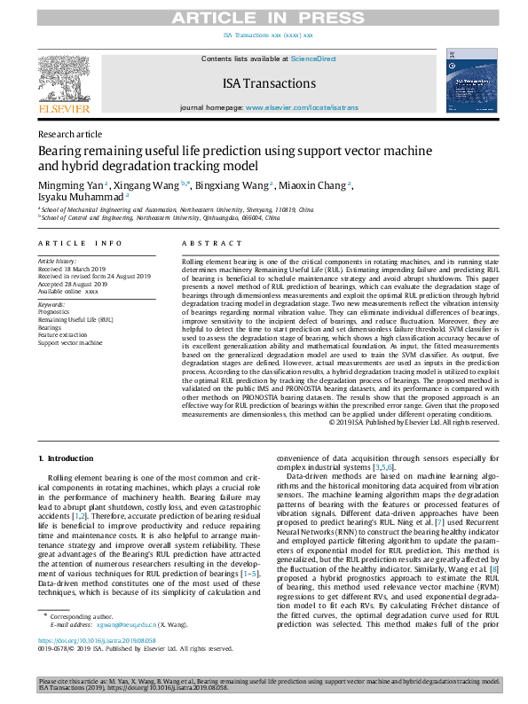 (PDF) Bearing remaining useful life prediction using support vector ... (PDF) Bearing remaining useful life prediction using support vector ...