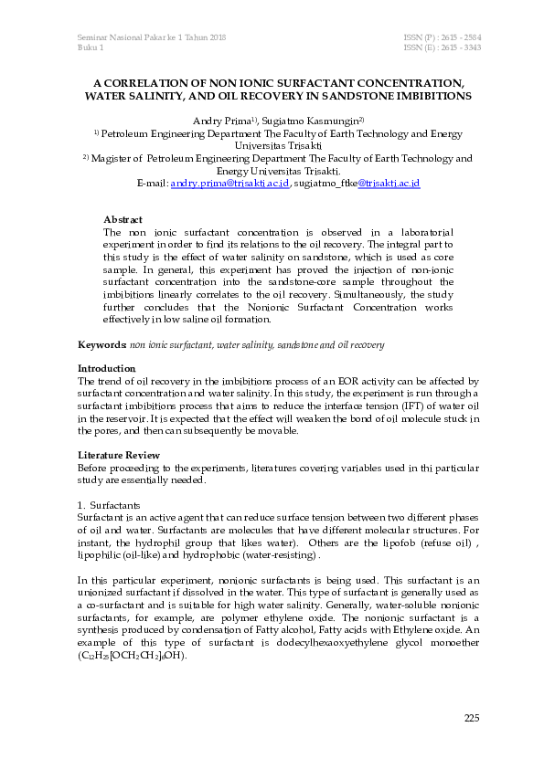 (PDF) A Correlation of Non Ionic Surfactant Concentration, Water ...