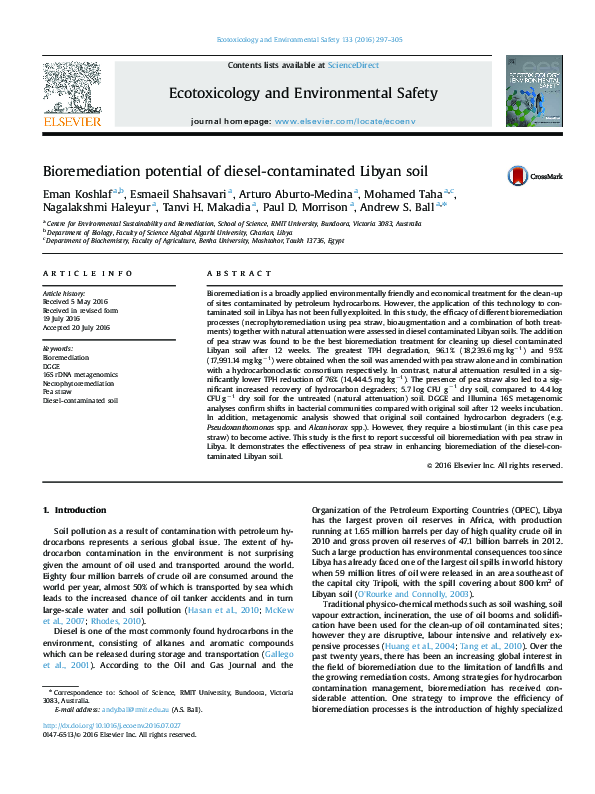 (PDF) Bioremediation potential of diesel-contaminated Libyan soil