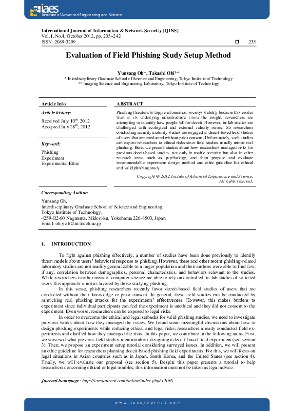 (PDF) Evaluation of Field Phishing Study Setup Method