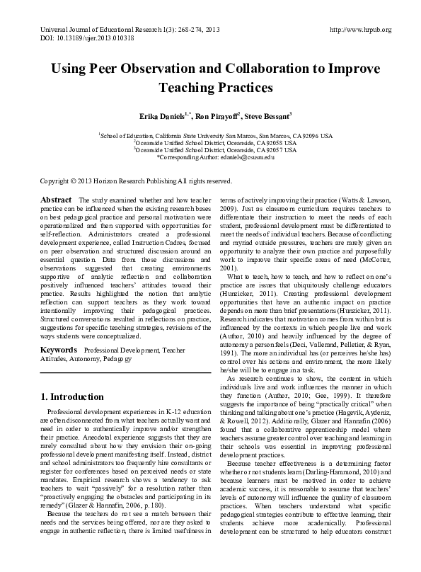 (PDF) Using Peer Observation and Collaboration to Improve Teaching ...