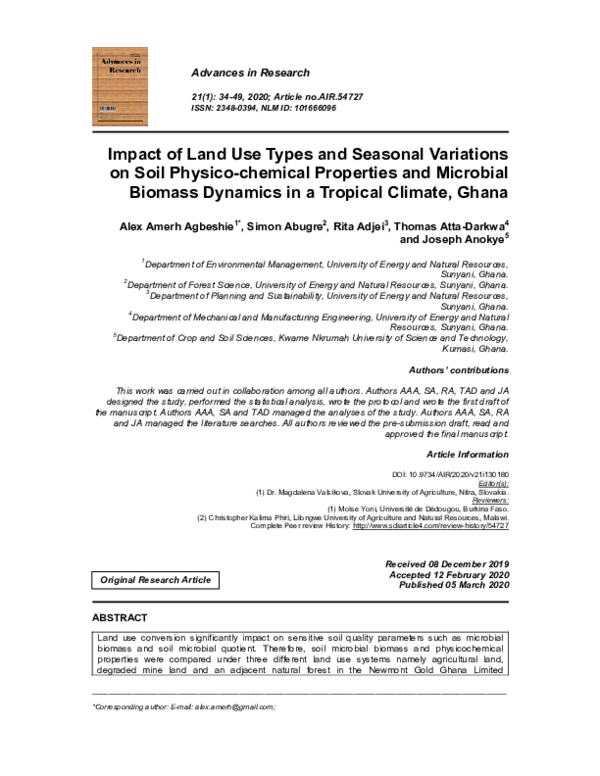 (PDF) Impact of Land Use Types and Seasonal Variations on Soil Physico-chemical Properties and ...