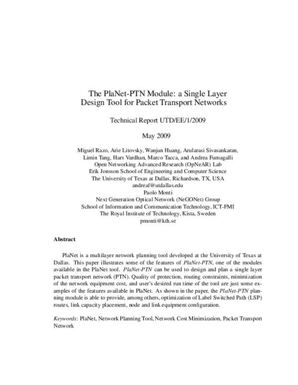 (PDF) The PlaNet-PTN Module: a Single Layer Design Tool for Packet ...