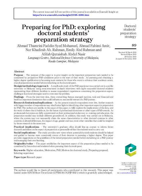 (PDF) Preparing for PhD: exploring doctoral students’ preparation strategy