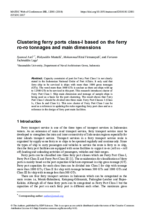 (PDF) Clustering ferry ports class-I based on the ferry ro-ro tonnages ...