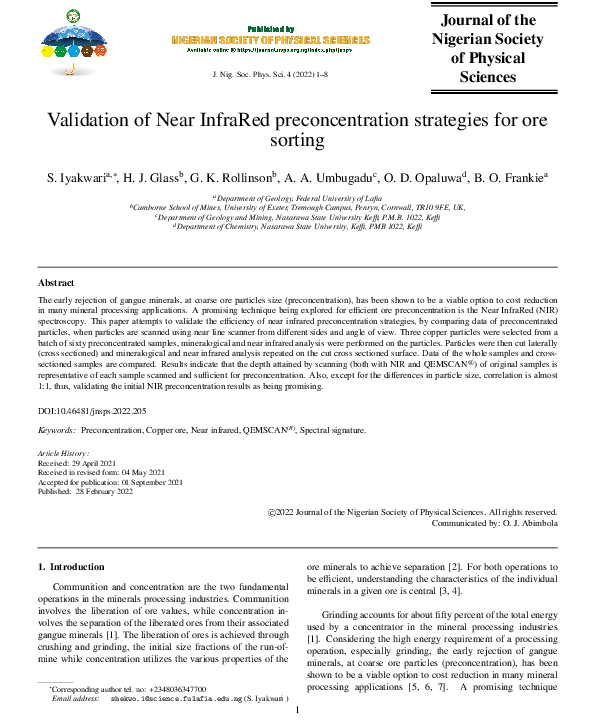 (PDF) Validation of Near InfraRed preconcentration strategies for ore ...