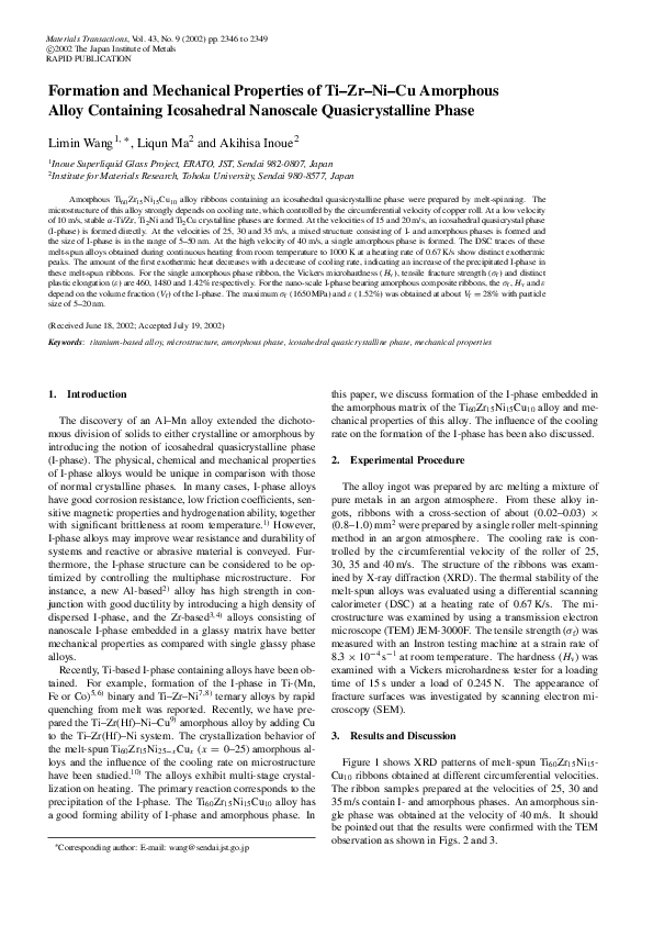 (PDF) Formation and Mechanical Properties of Ti-Zr-Ni-Cu Amorphous ...