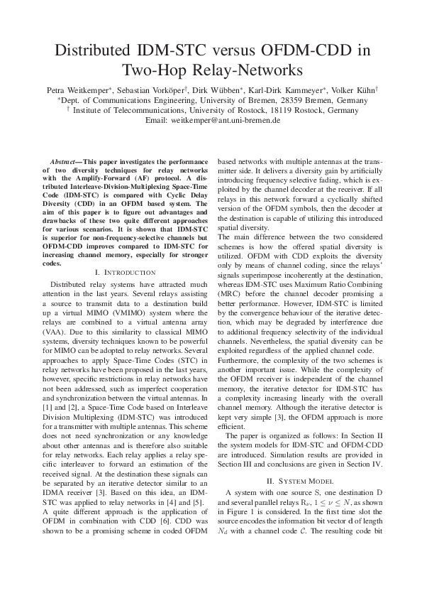 (PDF) Distributed IDM-STC versus OFDM-CDD in Two-Hop Relay-Networks