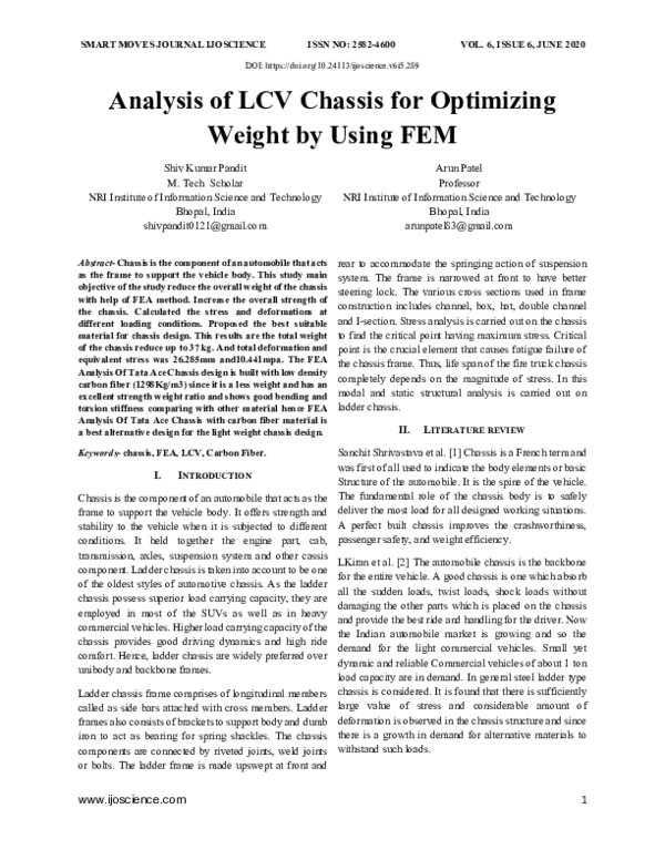 (PDF) Analysis of LCV Chassis for Optimizing Weight by Using FEM