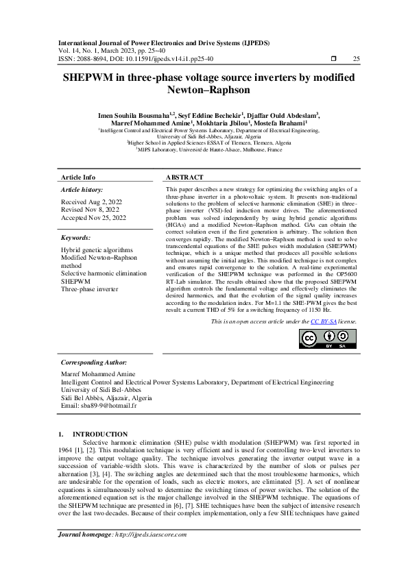 Pdf Shepwm In Three Phase Voltage Source Inverters By Modified Newtonraphson