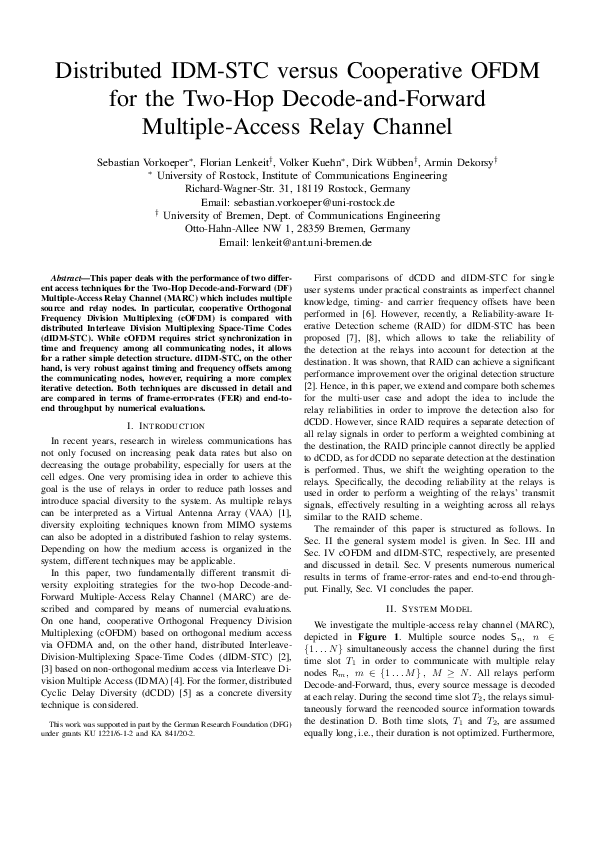 (PDF) Distributed IDM-STC versus Cooperative OFDM for the Two-Hop ...