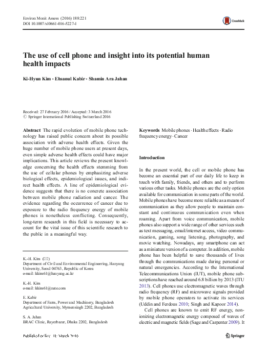 (PDF) The use of cell phone and insight into its potential human health ...
