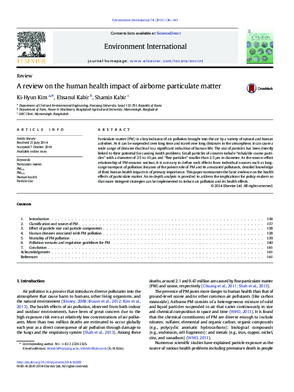 (PDF) A review on the human health impact of airborne particulate matter
