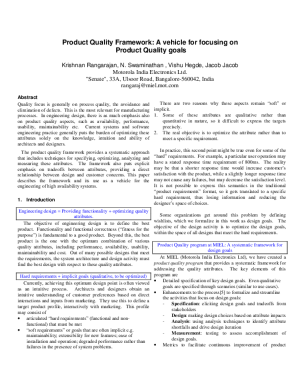 (PDF) Product quality framework
