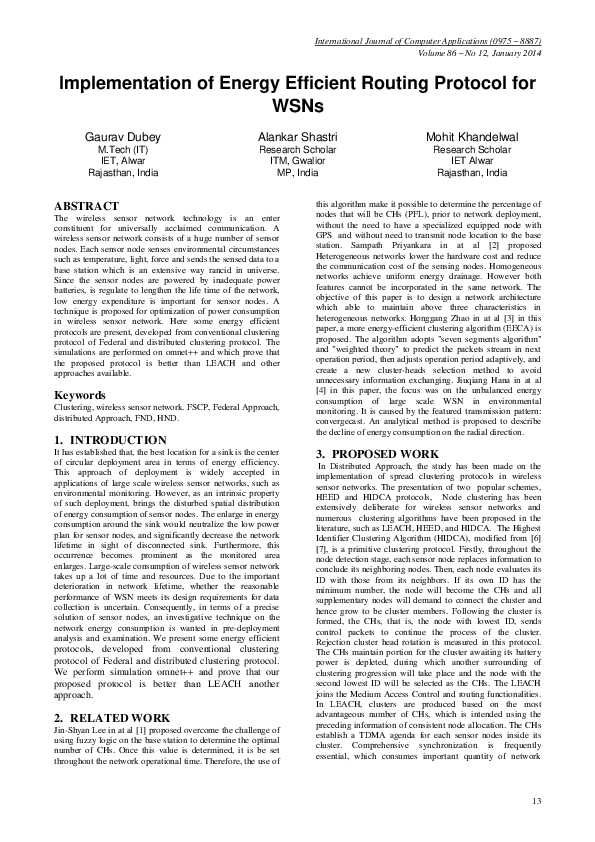 (PDF) Implementation of an Energy Efficient Routing Protocol for WSNs