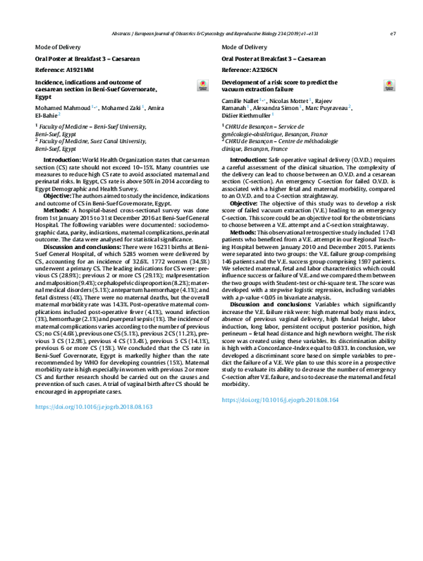 (PDF) Development of a risk score to predict the vacuum extraction failure